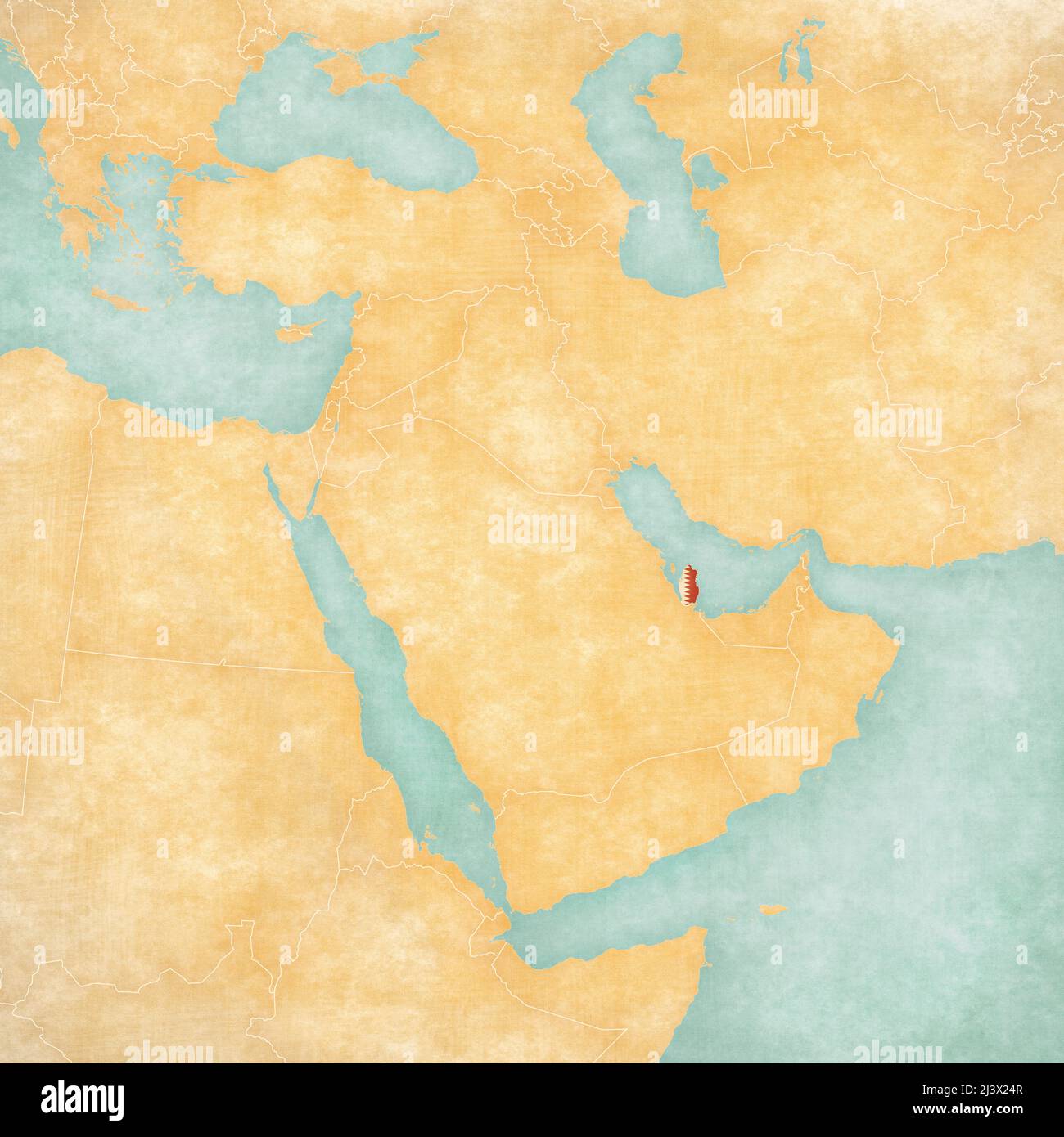 Qatar (Qatari flag) on the map of Middle East (Western Asia) in soft ...