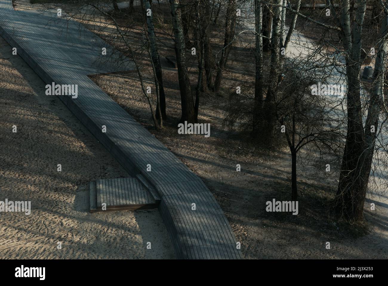 Wooden path with a platform and a ladder in the park Stock Photo - Alamy