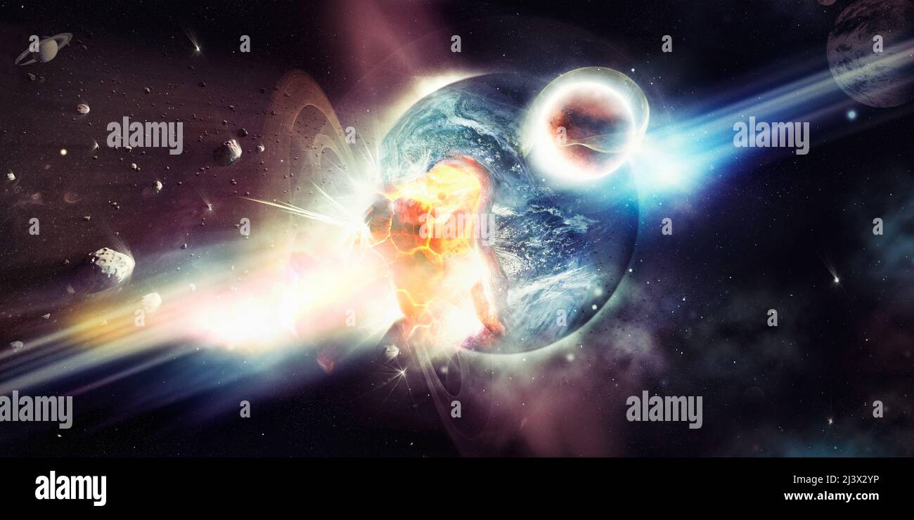 The destructive bombardment of a planet. Image of an apocalyptic scene ...