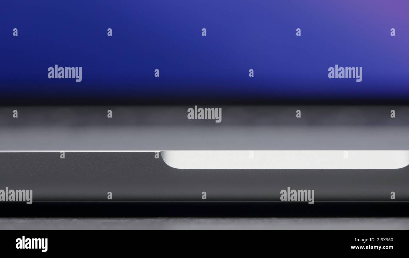 Grey laptop. Action. Detailed shooting of parts of the laptop with all ...