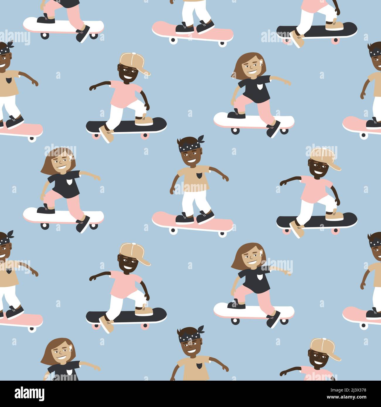 Skateboarding boys seamless pattern. Skate background. Skateboarding ...