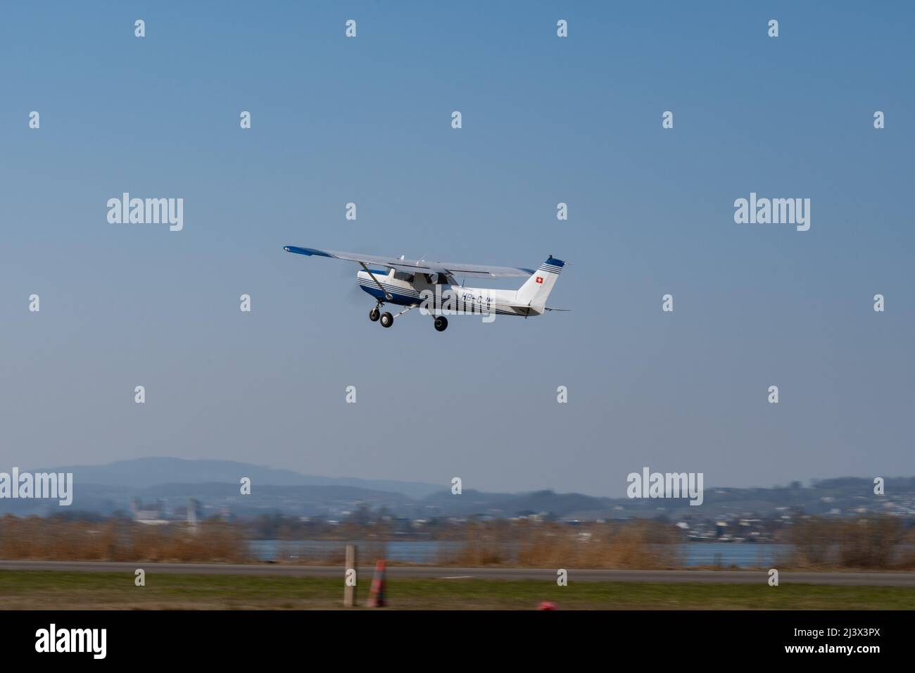 Wangen-Lachen, Switzerland, March 27, 2022 Cessna 152 propeller plane ...