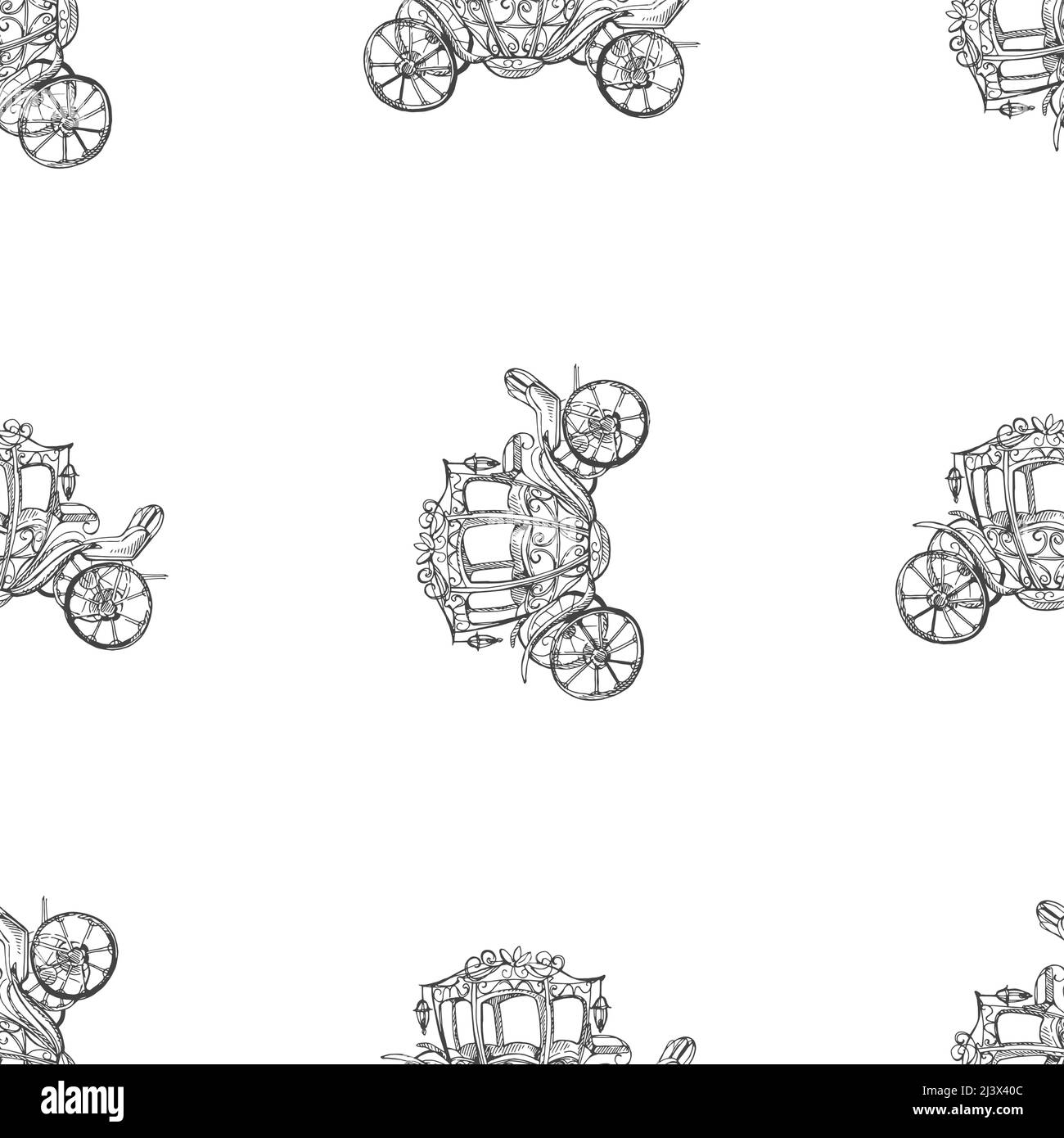 Seamless pattern of hand drawn sketch style coach isolated on white ...