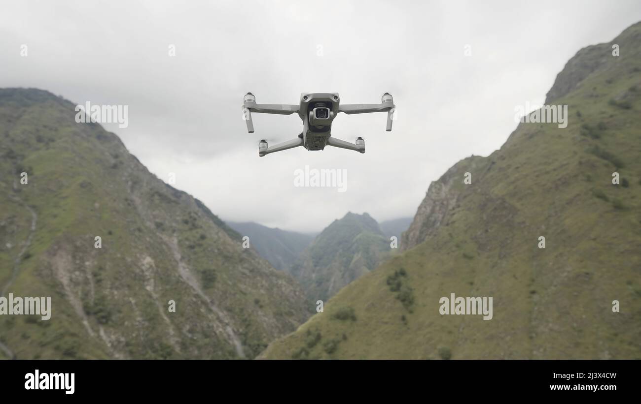 Aerial drone scenery of green mountain landscape. Action. Fantastic ...