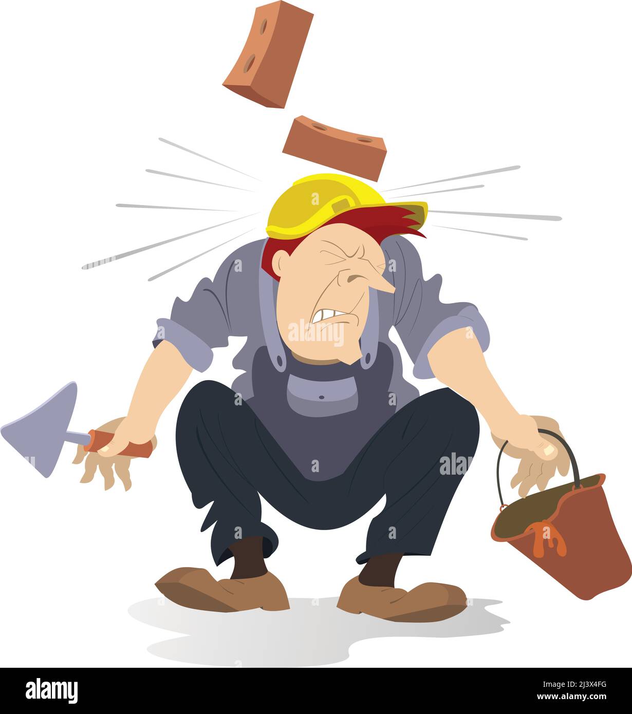Falling bricks illustration. Bricks falling down on the work helmet of ...