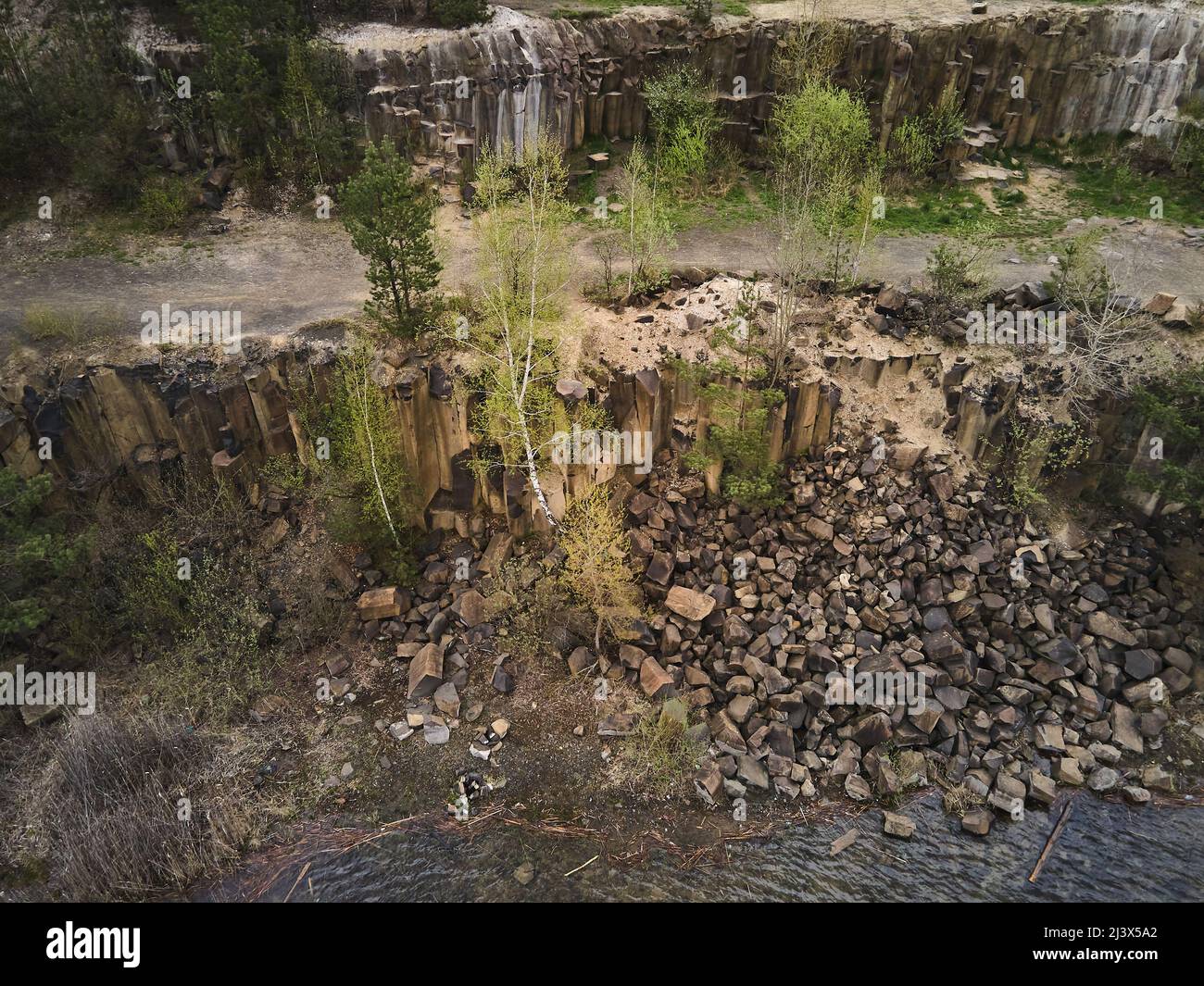 Aerial drone view Basalt columns Amazing industrial landscape, on ...