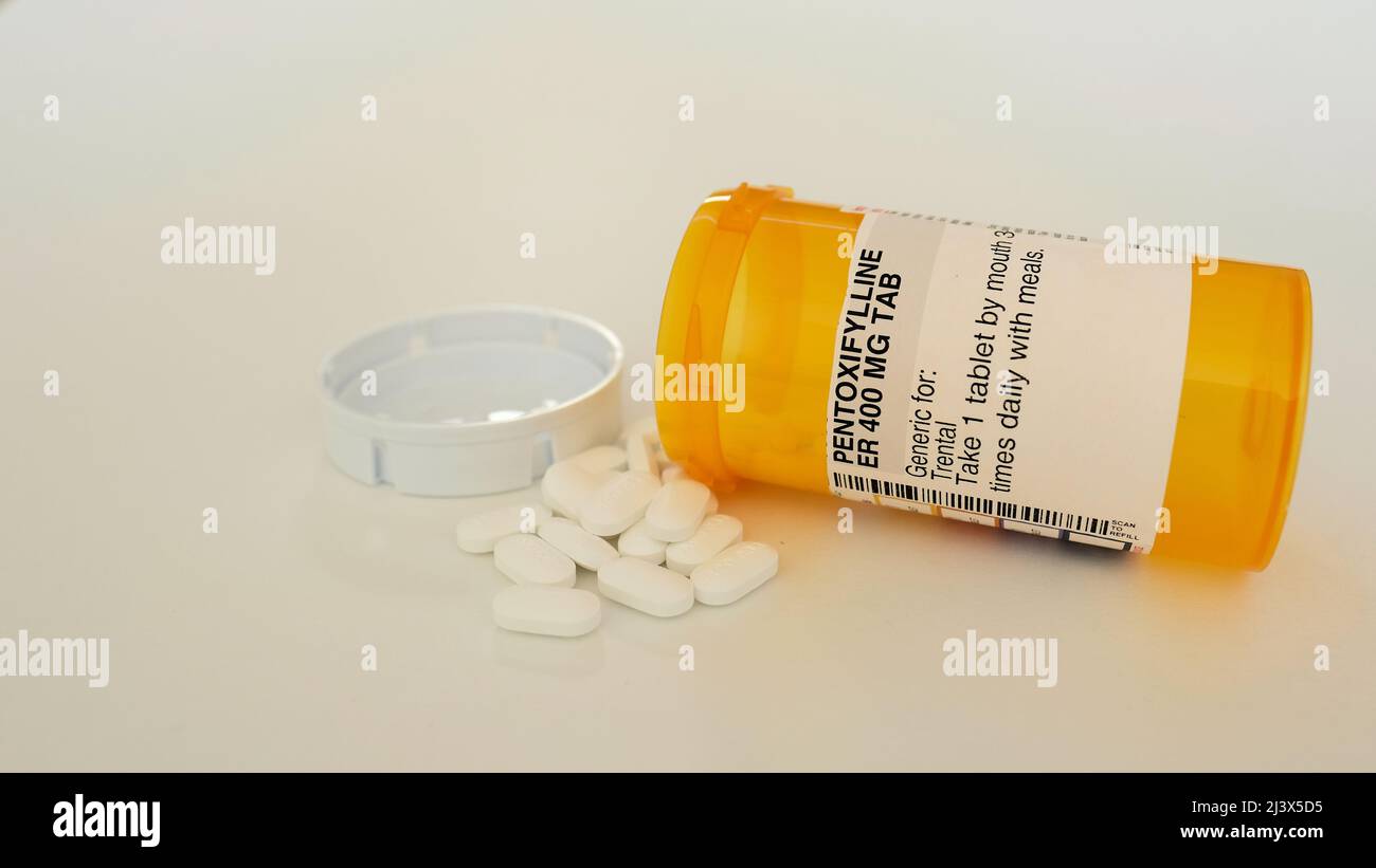 Prescription medication Pentoxifylline, used for increased blood flow ...