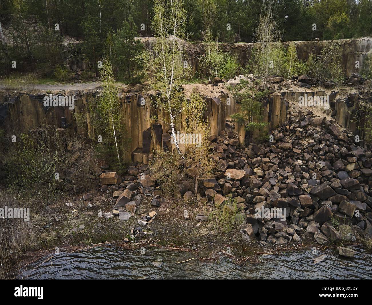 Aerial drone view Basalt columns Amazing industrial landscape, on ...