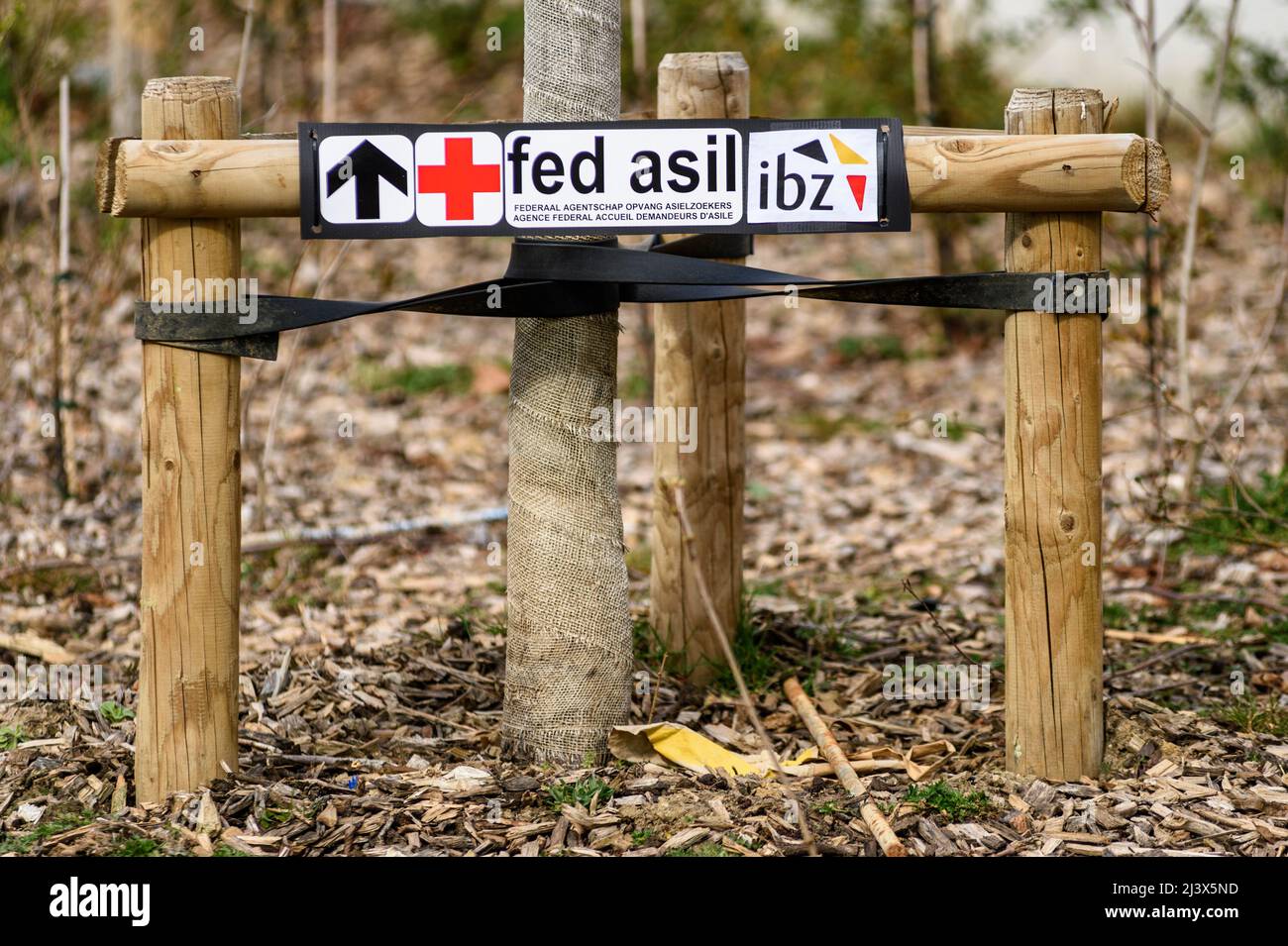 Family, women and men and children wait at the main entrance of the ...