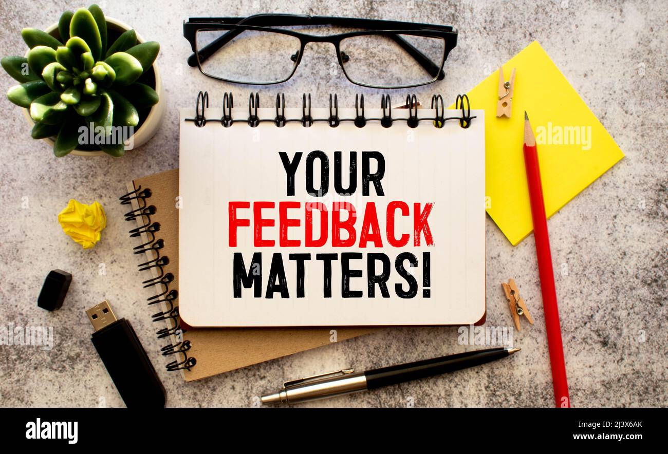 Text your feedback matters on white paper background business concept ...