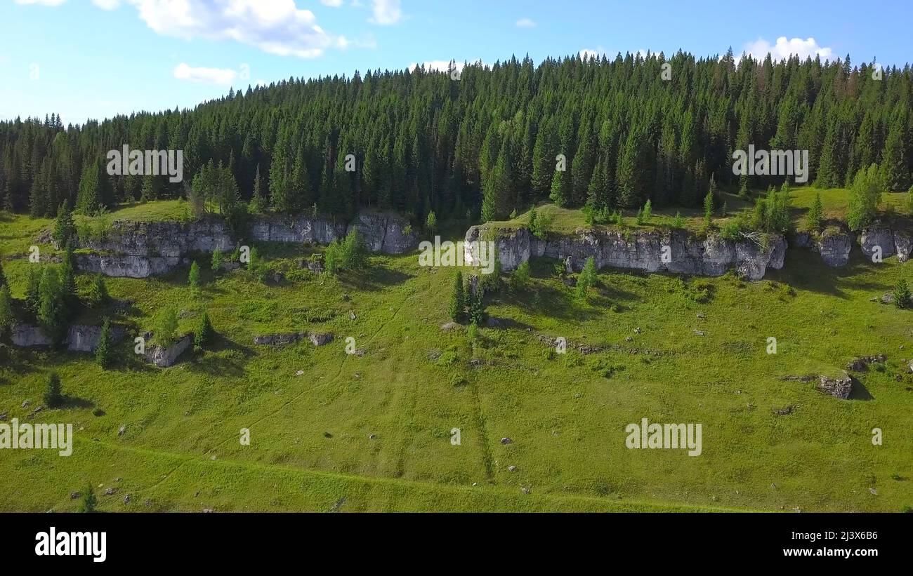 Aerial view of the terrain covered by lush green vegetation. Clip ...