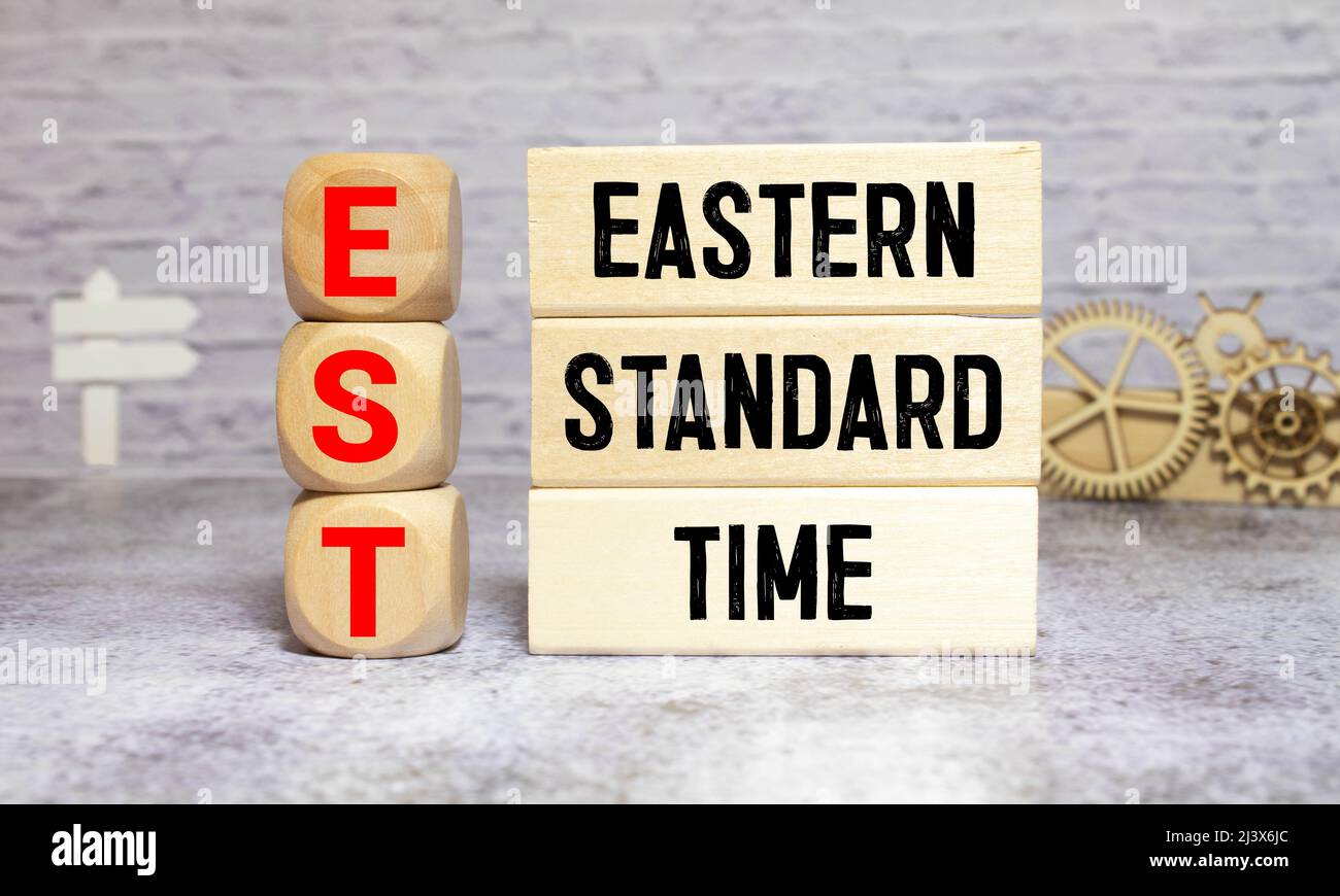 Est word spelled out in alphabet building blocks in creative design ...