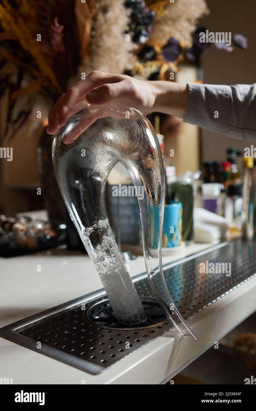 sommelier man wiping dishes decanter for wine steam cleaner Stock Photo ...
