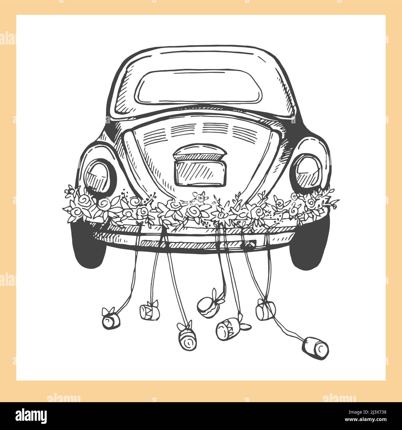Abstract hand drawn sketch style wedding car isolated on white ...