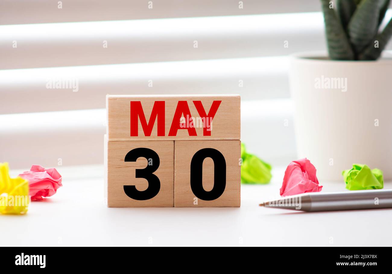 May 30th, Thirtieth of May, Day 30 of month May - vintage wooden white ...