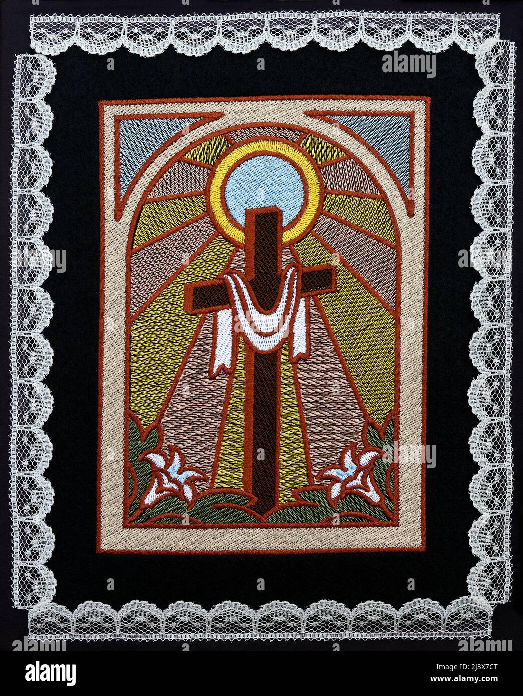 Easter decoration, Cross; drape; sunrise; Jesus' resurrection ...