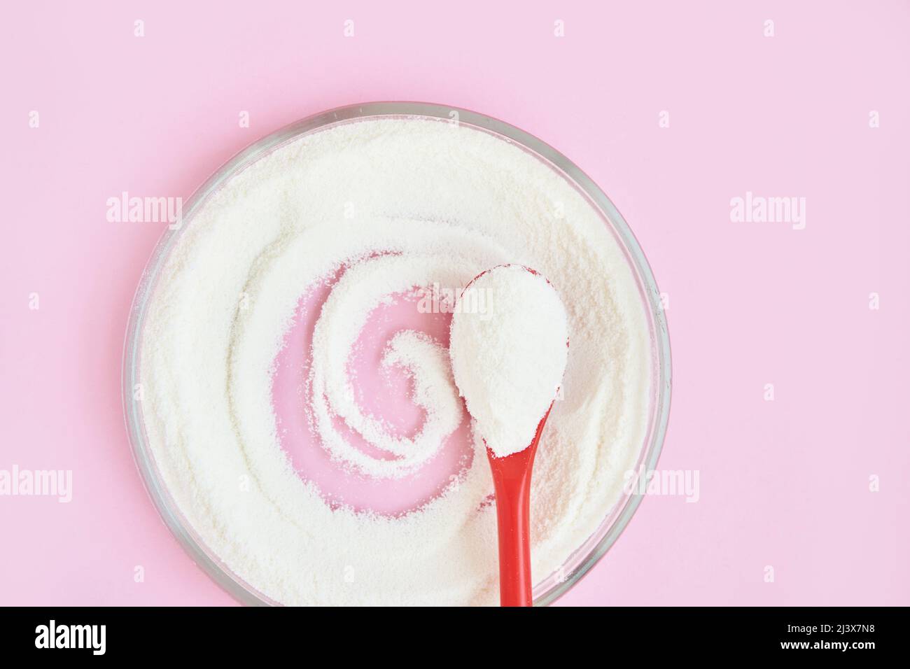 Collagen white powder. Pastel color background. Health product. Woman ...