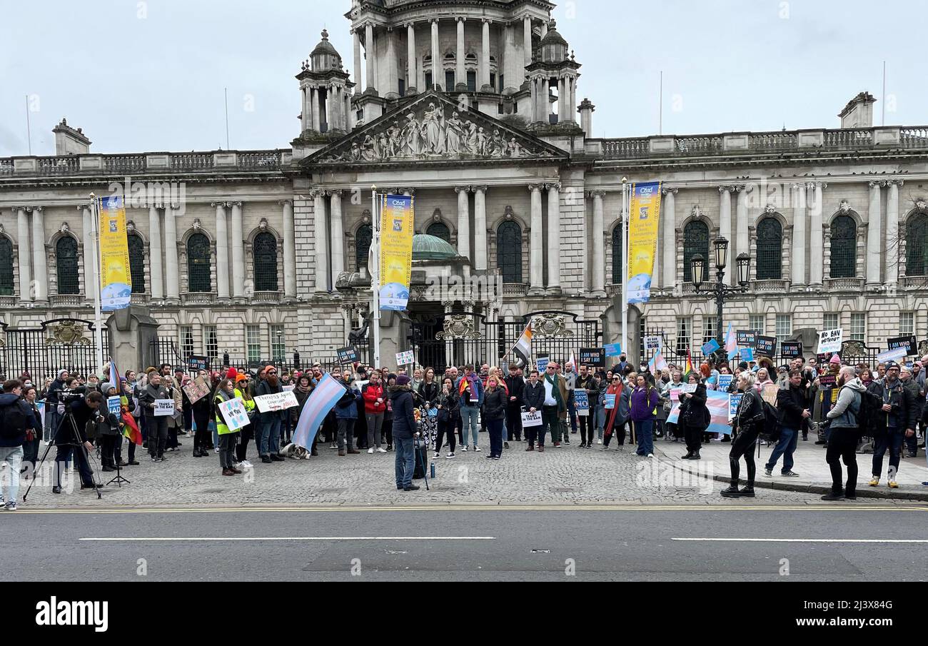 Demonstrators in the centre of Belfast at a rally to call for the ...