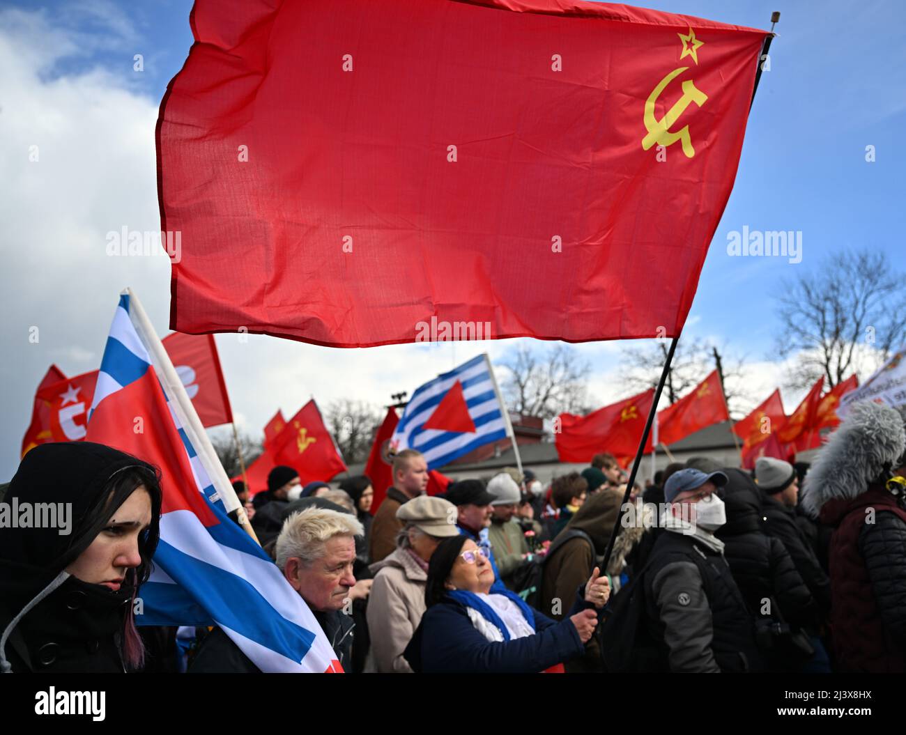 Weimar, Germany. 10th Apr, 2022. Flags, including a flag of the former ...