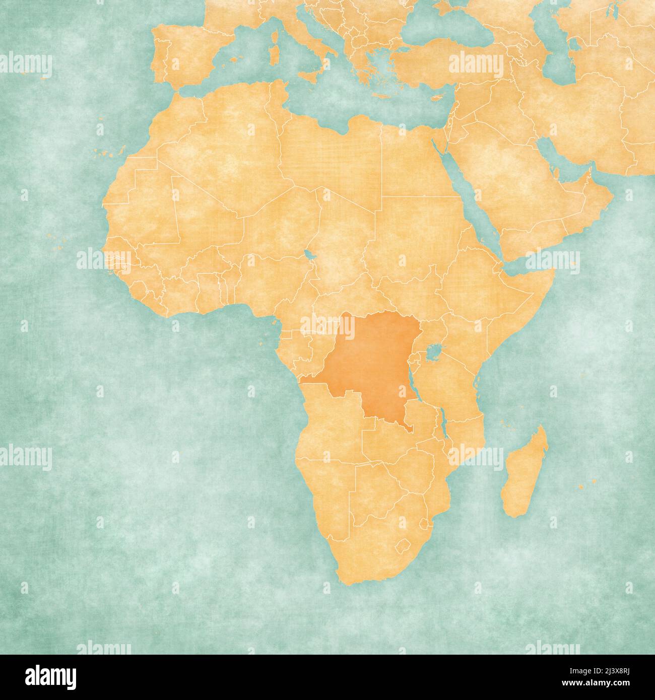 Democratic Republic of the Congo on the map of Africa in soft grunge ...