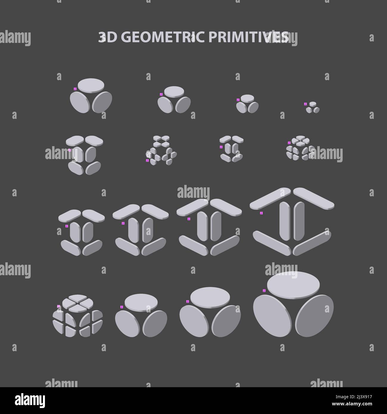 Set of 3d geometric primitive shapes for combination in construction. Vector illustration Stock ...