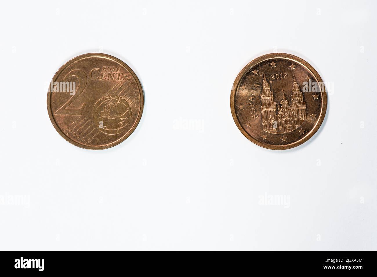 Euro, two cent coin. In detail with white background Stock Photo - Alamy