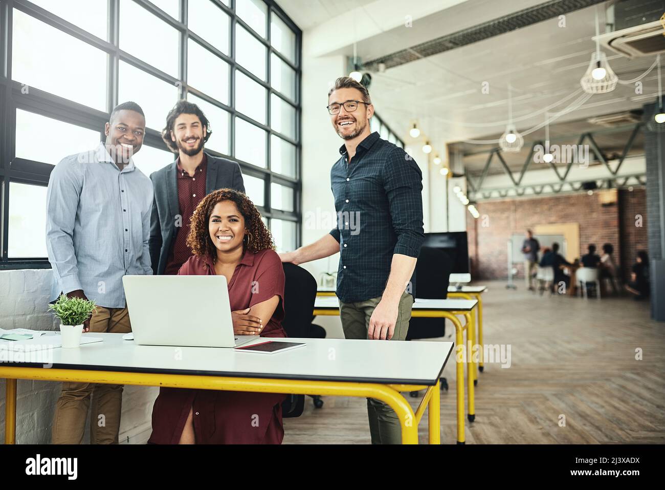 Group standing around desk in hi-res stock photography and images - Alamy