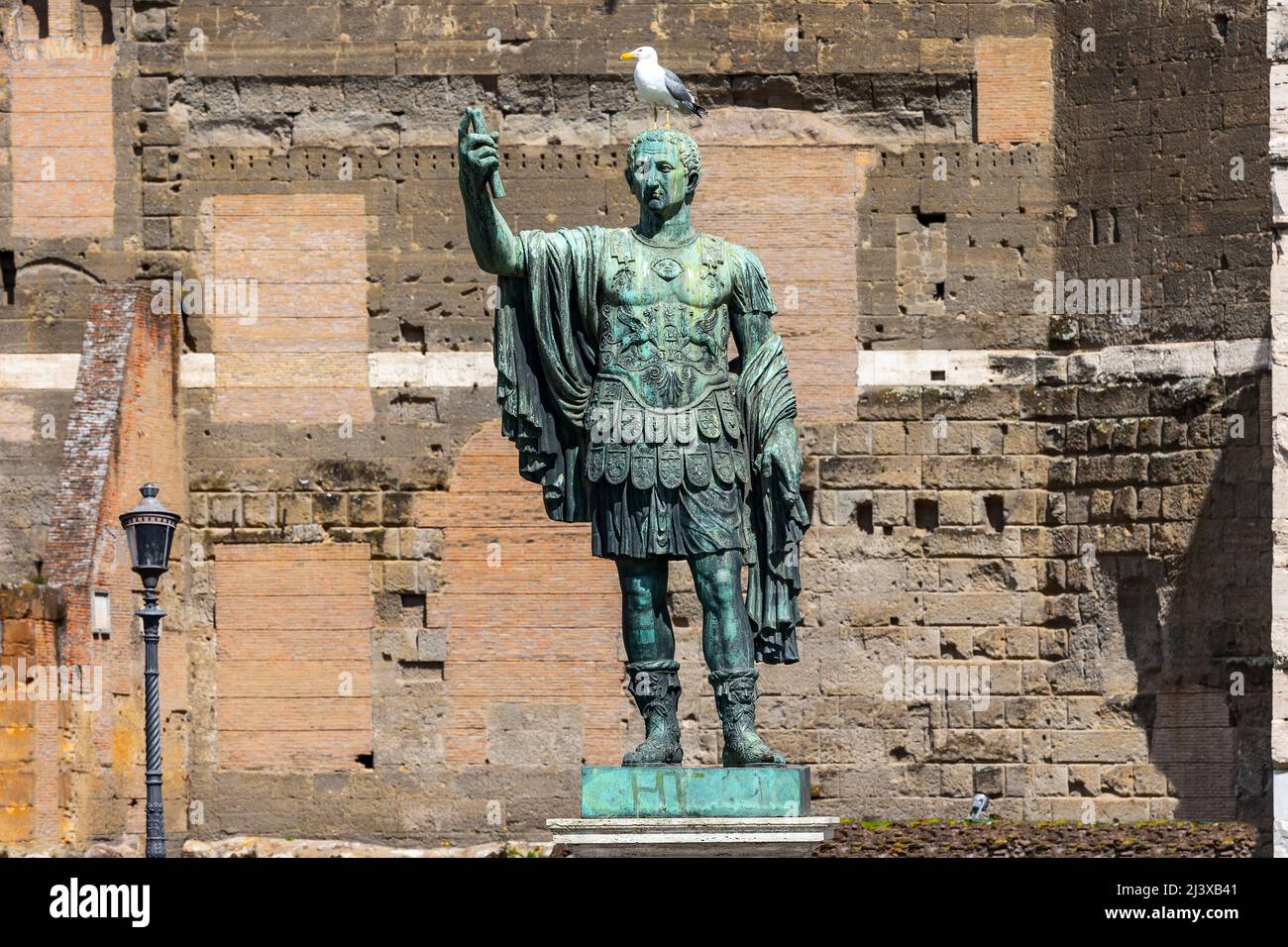 Statue of the Emperor Constantine at the Roman Forum with a seagull on ...