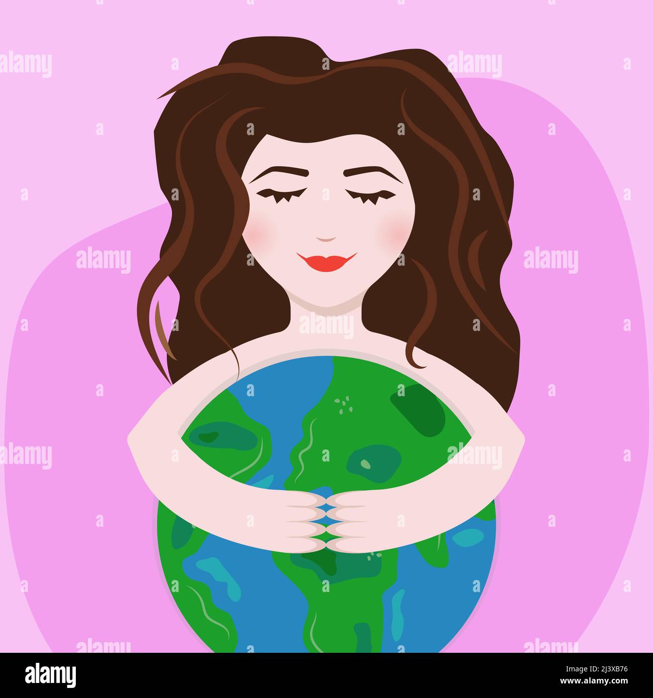 Girl Holding Planet Earth with Hands. Woman Hug the Globe Vector ...