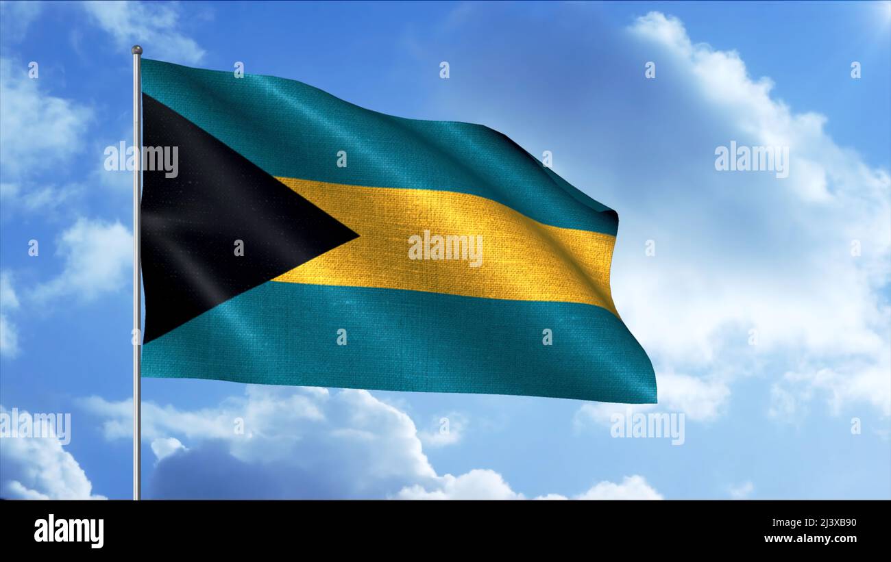 Flag waving on background of blue cloudy sky. Motion. Blue sky with ...