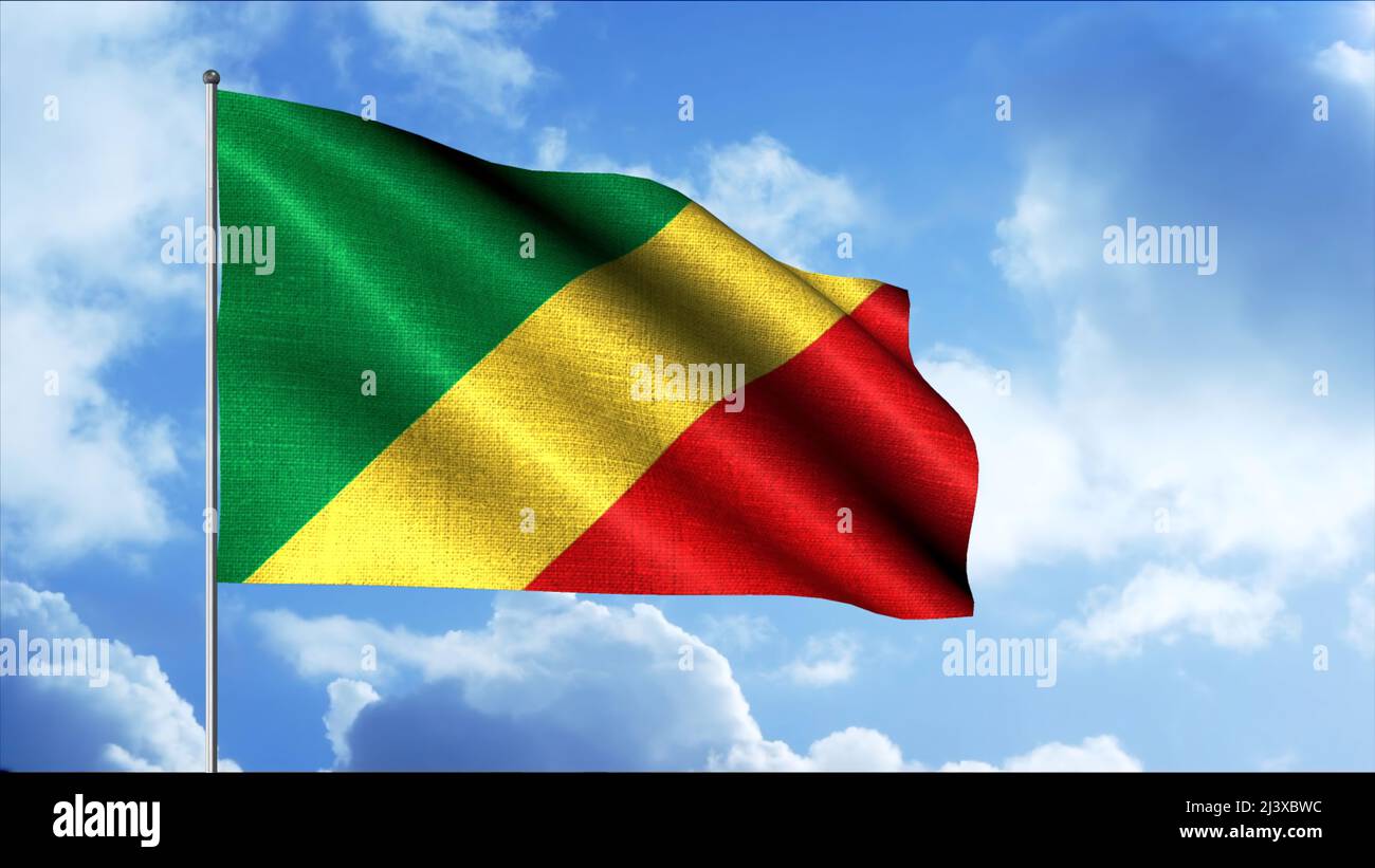 Flag of the Democratic Republic of the Congo.Motion. Tricolor flag ...