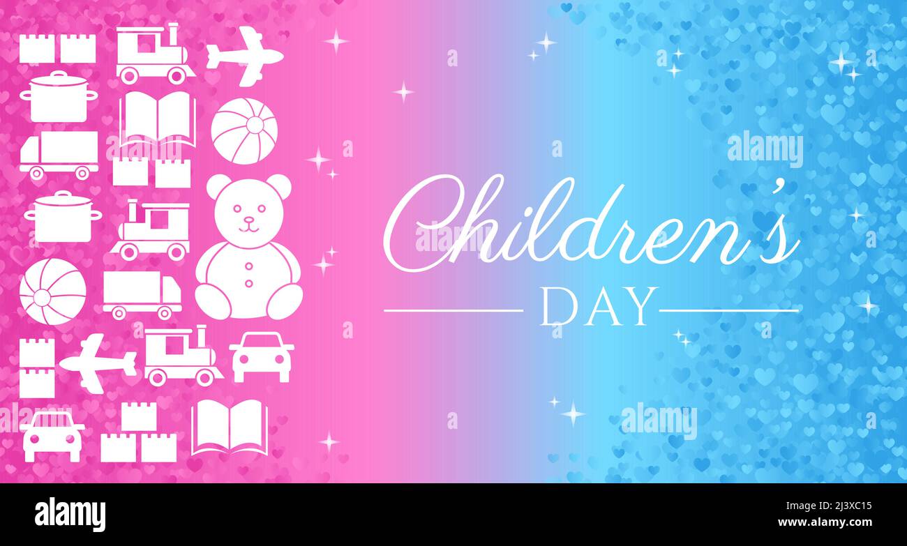 Magical Children's Day Background Illustration in Pink and Blue Colors ...
