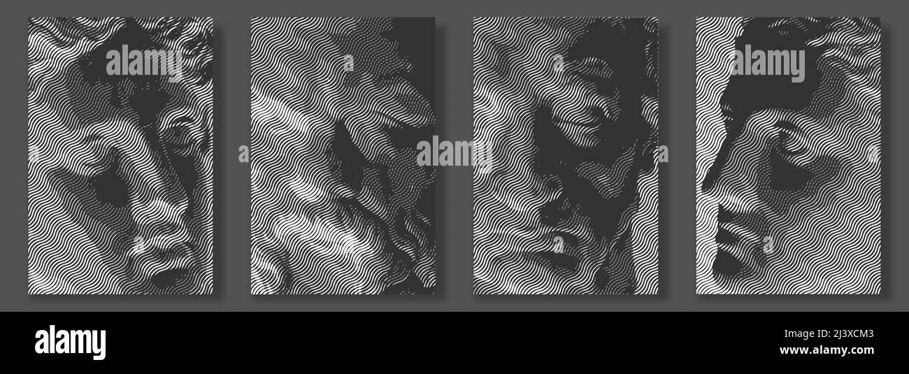 Engraved antique face. Vector illustration. Digital graphic for posters ...