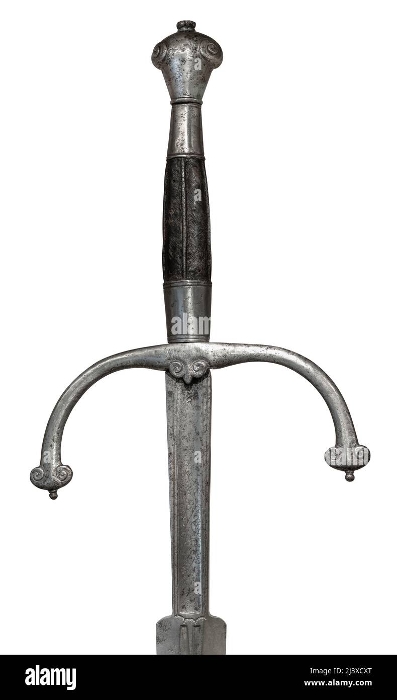 The Top (Hilt and Crossguard) Of An Ancient Longsword, Isolated On A ...