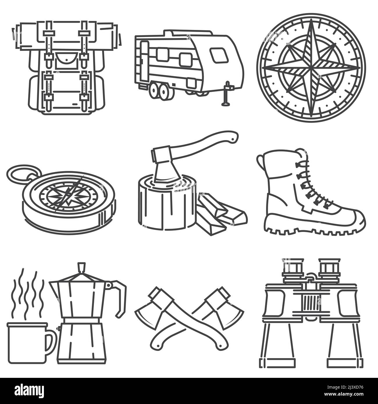 Camping Icons. Line art design- stock vector. For shirt or logo, print ...