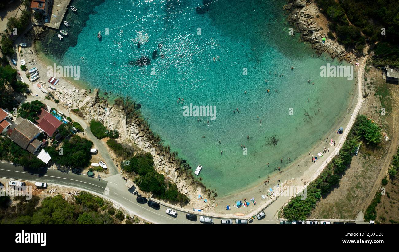 Aerial View of sand beach Milna bay, Island Vis, Croatia Stock Photo ...