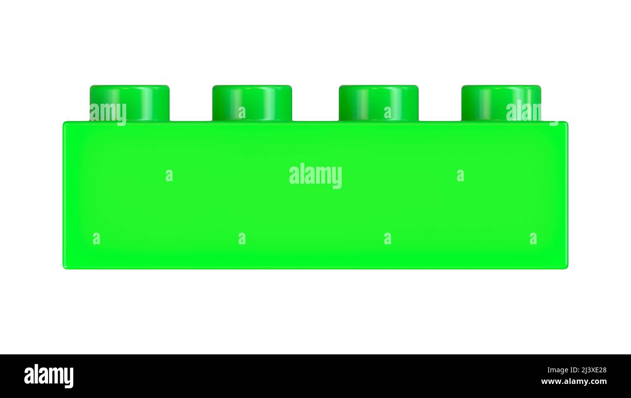 Front View of an Ultra Green Plastic Lego Toy Brick Isolated on a White ...