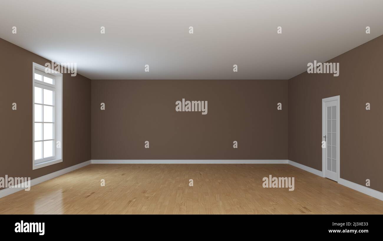 Unfurnished Interior. Empty Room with Brown Stucco Walls, Light Glossy ...