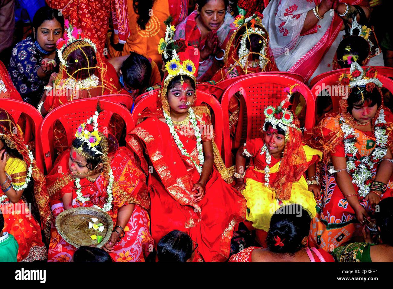 Young girls are seen participating in the Kumari Puja at the adyapith ...