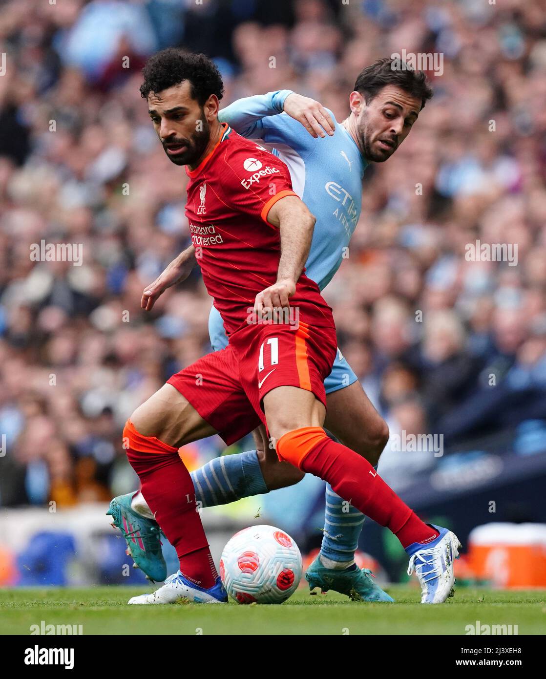Liverpool's Mohamed Salah (left) and Manchester City's Bernardo Silva ...