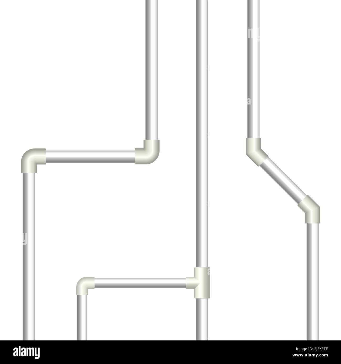 Various connections of plastic pipes. Front view, 3D vector ...