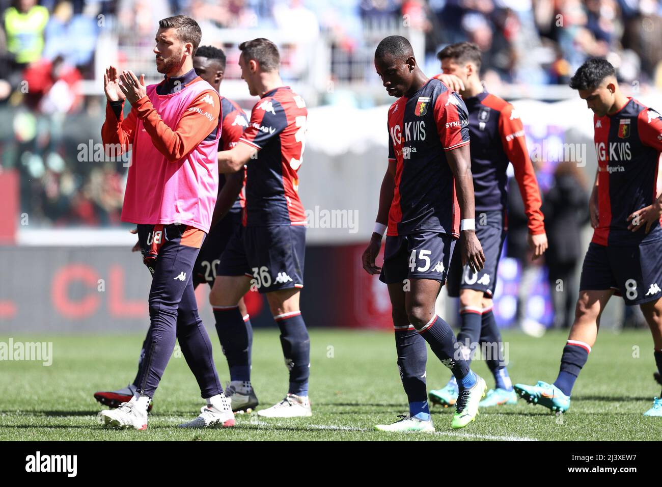 Genova, Italy. 10th Apr, 2022. Genoa CFC players greet fans during Genoa CFC vs SS Lazio ...