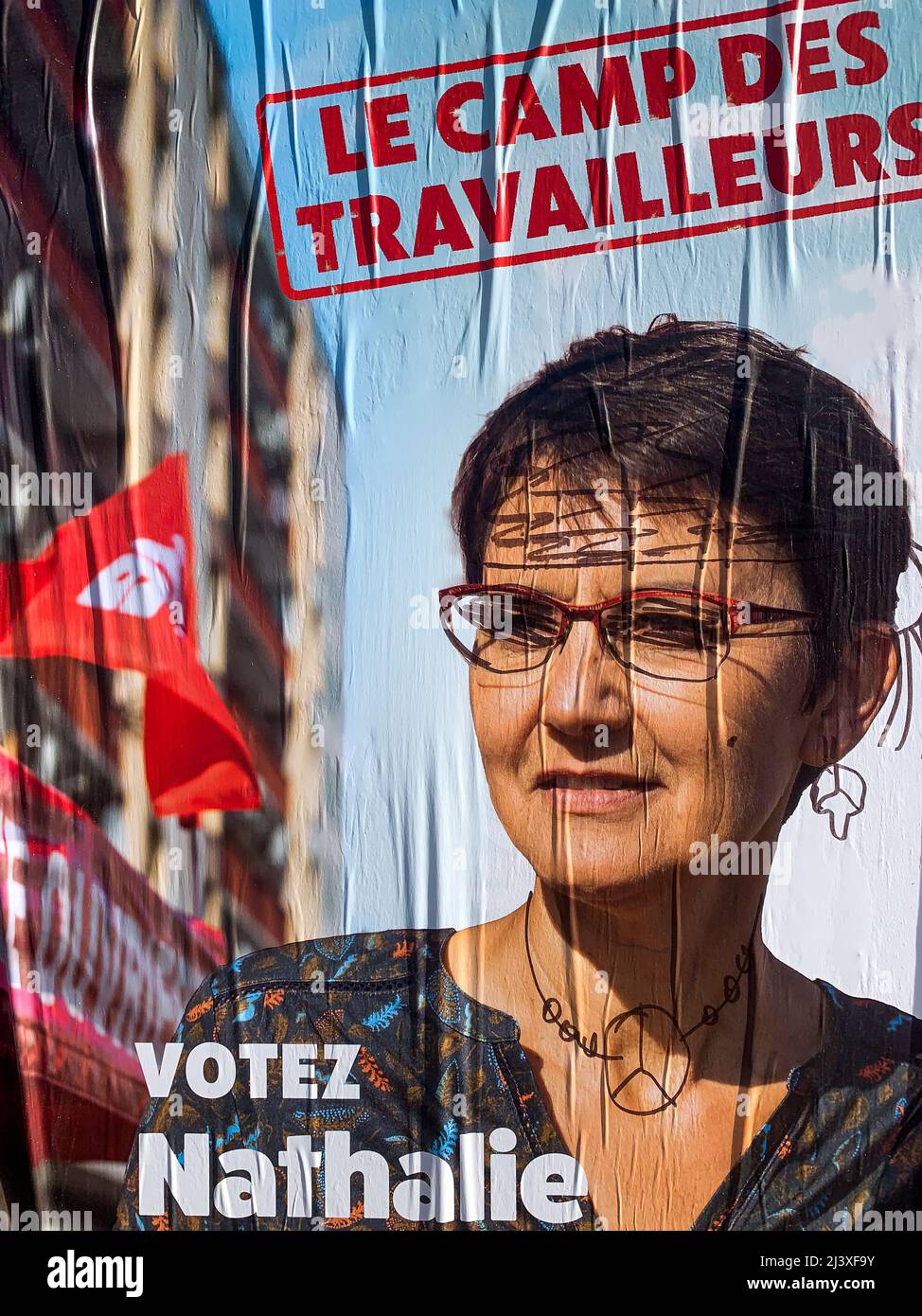 First ballot of French Presidential elections 2022, poster glued on a ...