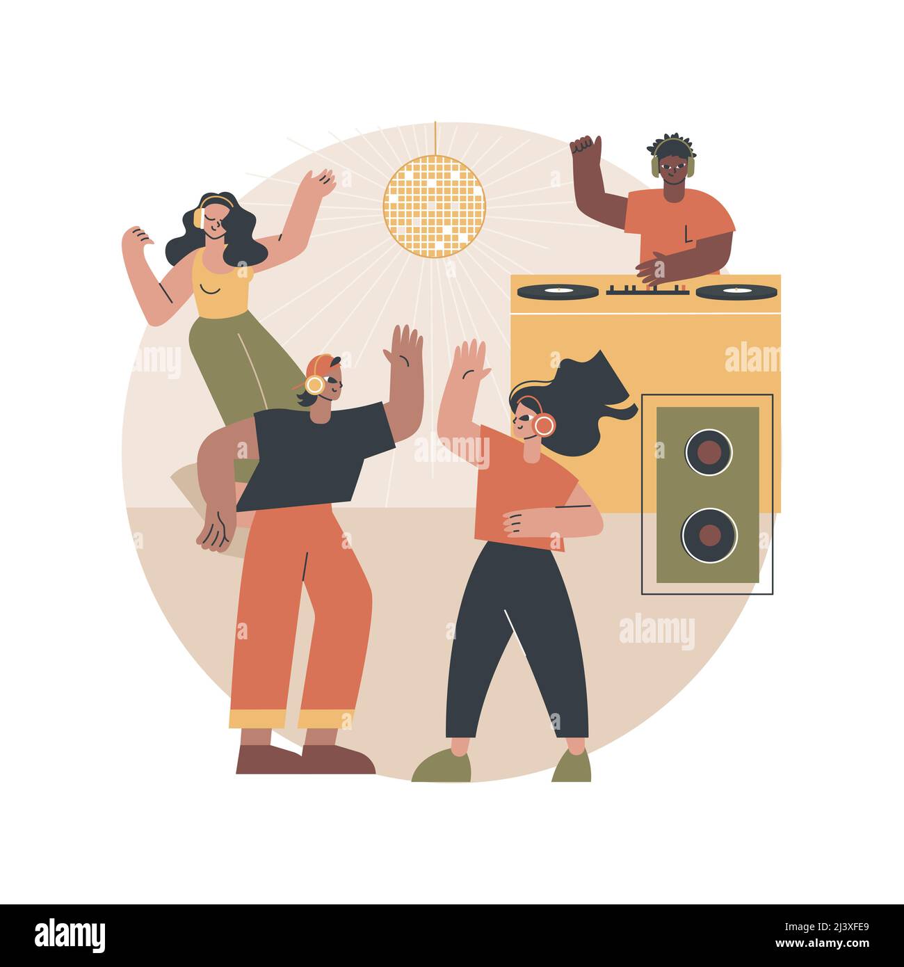 Silent disco abstract concept vector illustration. Headphones party ...