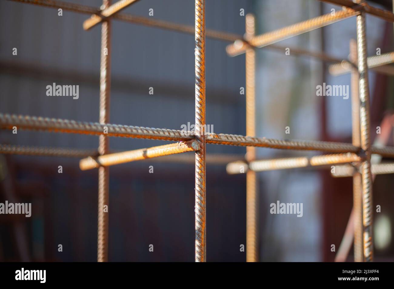 Welded steel rod. Cage made of steel parts. Object is in garage ...