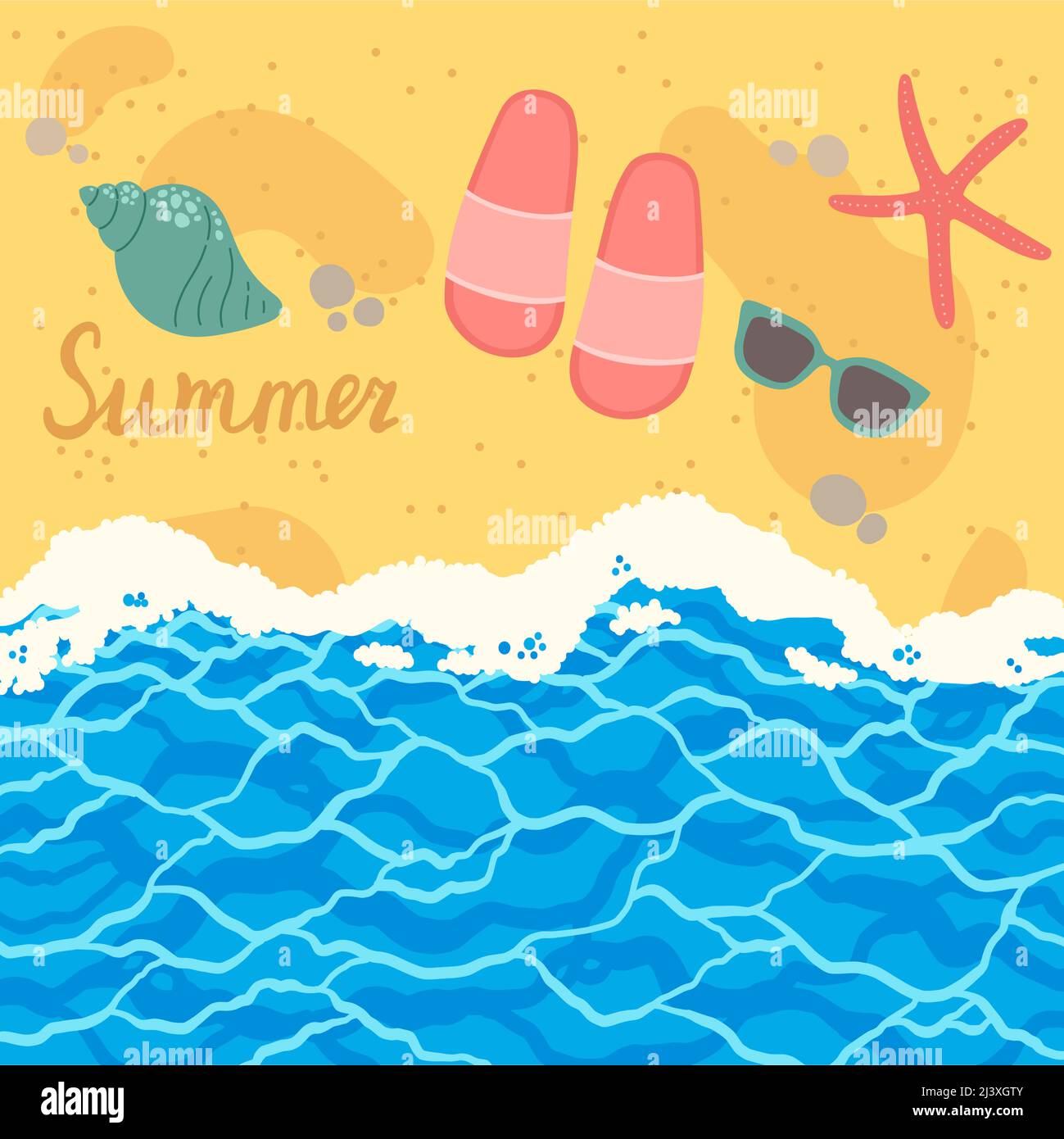 Sand beach and sea waves, view from above, vector Stock Vector Image ...