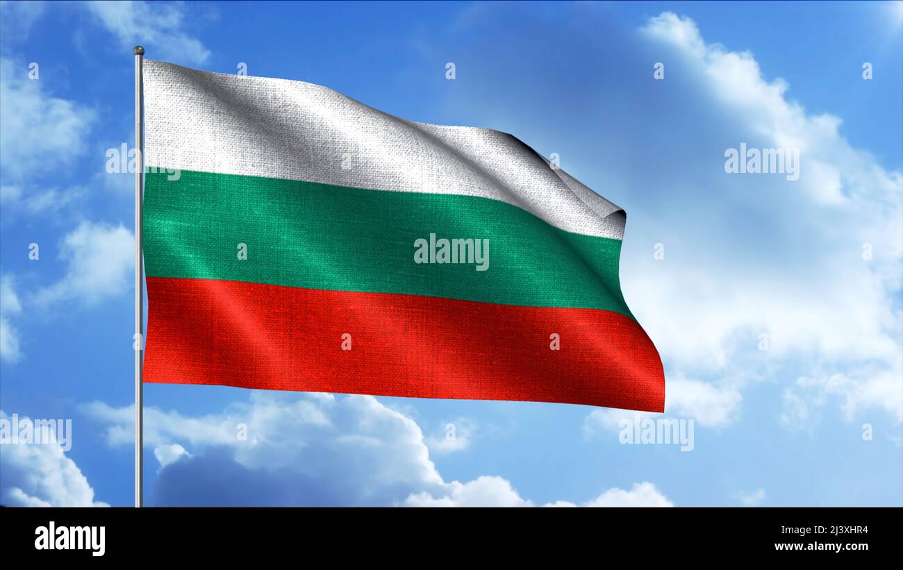 Tricolor flag of Bulgaria. Motion.A flag consisting of white red and ...