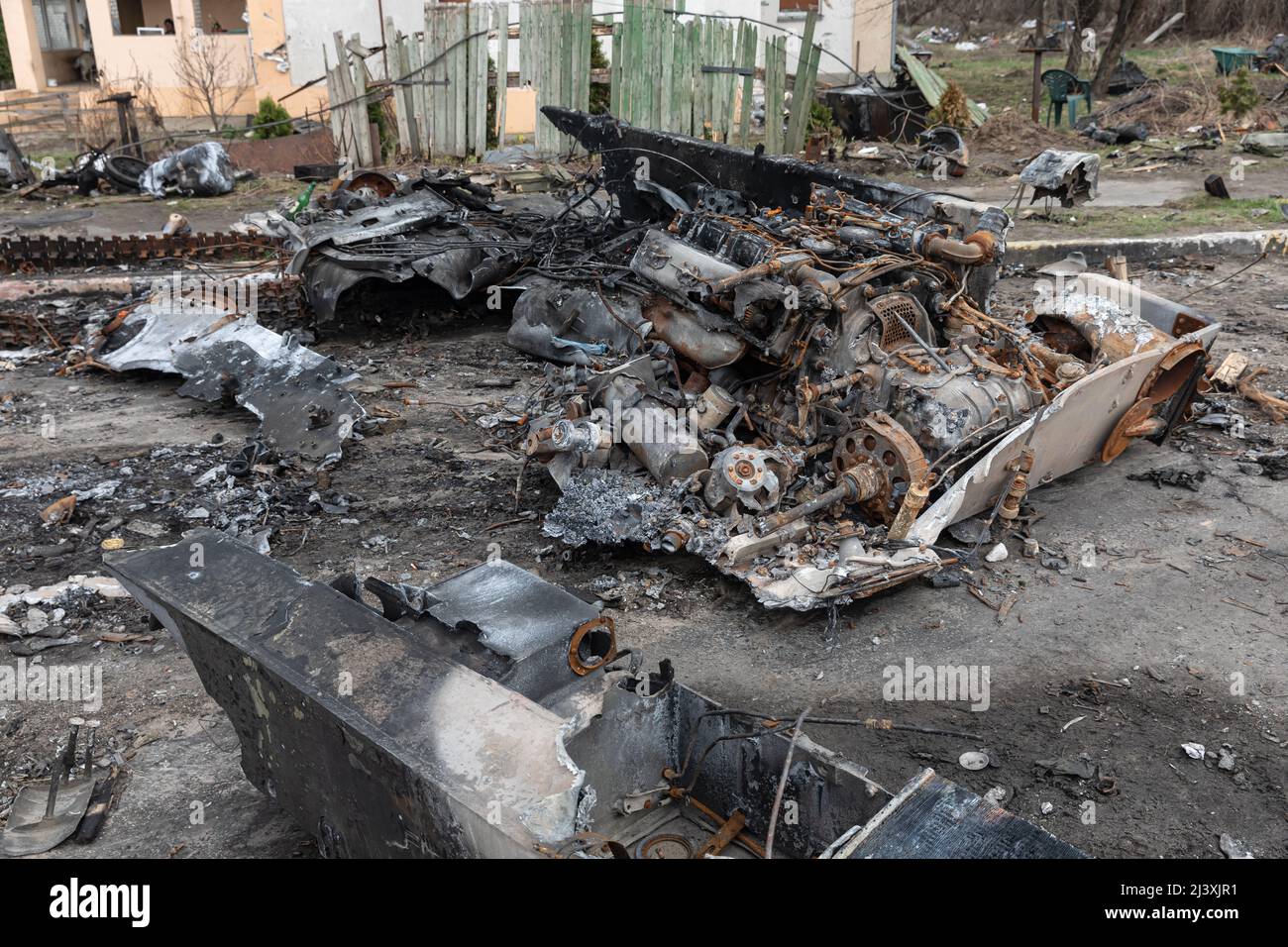BUCHA, UKRAINE - Apr. 06, 2022: War in Ukraine. Destroyed military ...