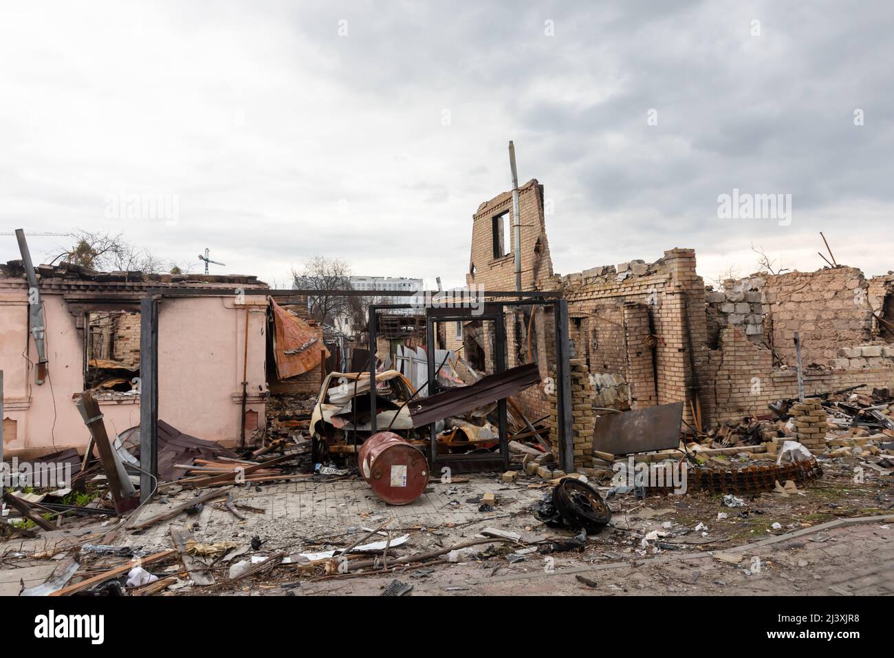 BUCHA, UKRAINE - Apr. 06, 2022: War in Ukraine. Chaos and devastation ...