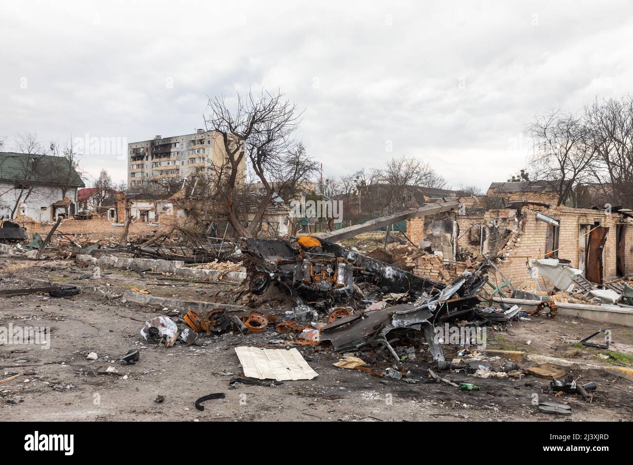 BUCHA, UKRAINE - Apr. 06, 2022: War in Ukraine. Chaos and devastation ...